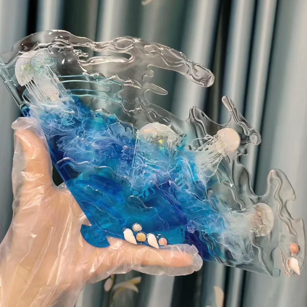 Blue Ocean Handmade Fan,epoxy Craft Fan Simulating the Waves, Unique ...