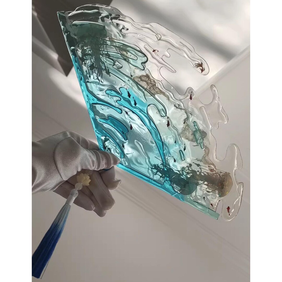 Blue Water Ripple Fan, Simulating the Color of the Ocean, Handmade Fan ...
