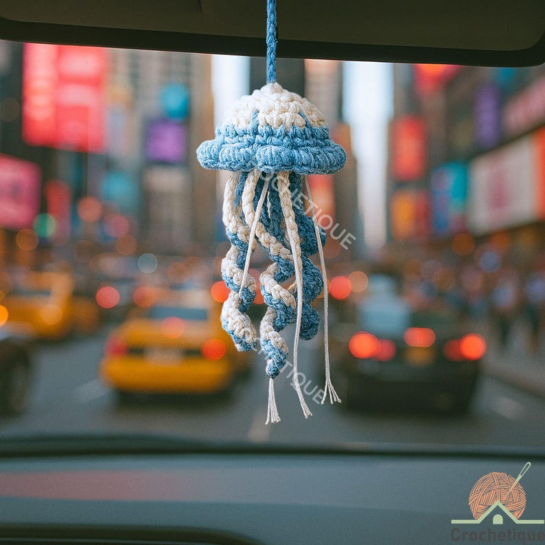 Crochet Jellyfish Car Hanging Kawaii Sea Animal Plush Cute Car ...