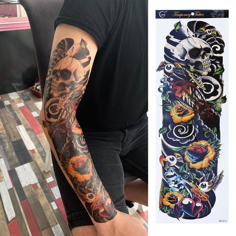 Realistic Skull Arm Tattoo Temporary Skull Arm Tattoo Full Color Tattoo ...