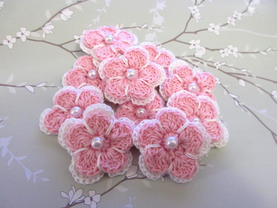 Crochet Peek a Boo Flowers With Pearls, Ready Made, Cotton ...