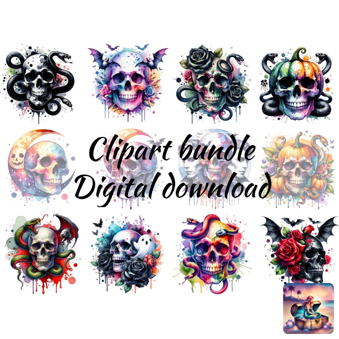 Halloween Skulls Clipart Bundle, Instant Download, Clipart - Etsy