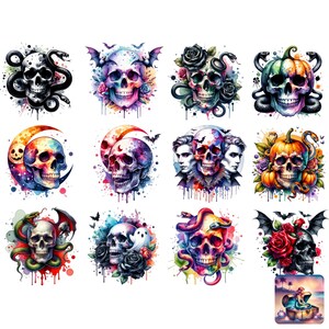 Halloween Skulls Clipart Bundle, Instant Download, Clipart - Etsy