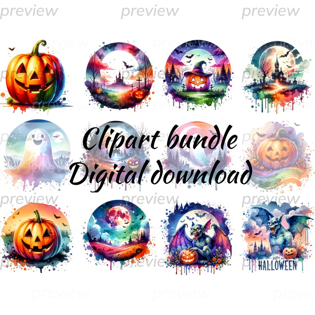 Happy Halloween Clipart Bundle, Instant Download, Happy Halloween ...