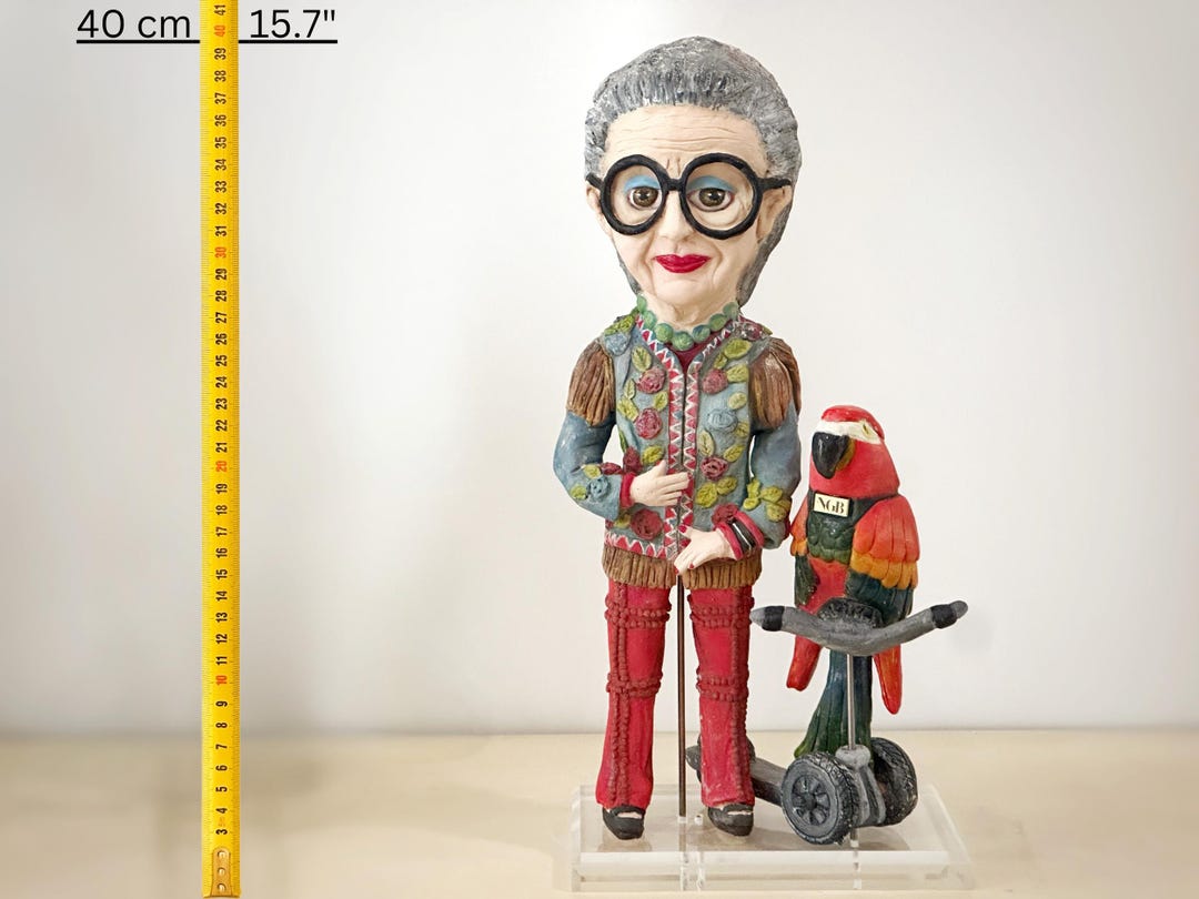 Iris Apfel Figurine With Parrot on Scooter; Ceramic Handmade Sculpture ...