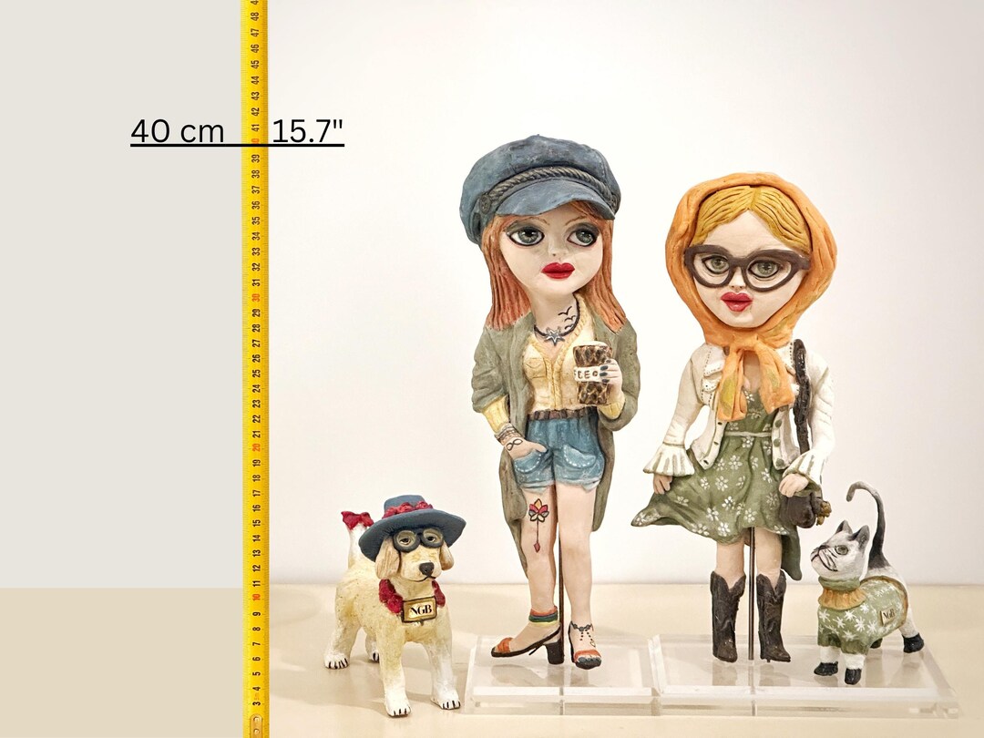 Clay Woman Art Statue, Handmade Art Figures OOAK, Decorative Doll ...