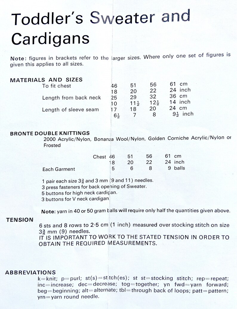 Vintage Knitting Pattern, Toddler Baby Knitting Pattern, Jumper, Size ...