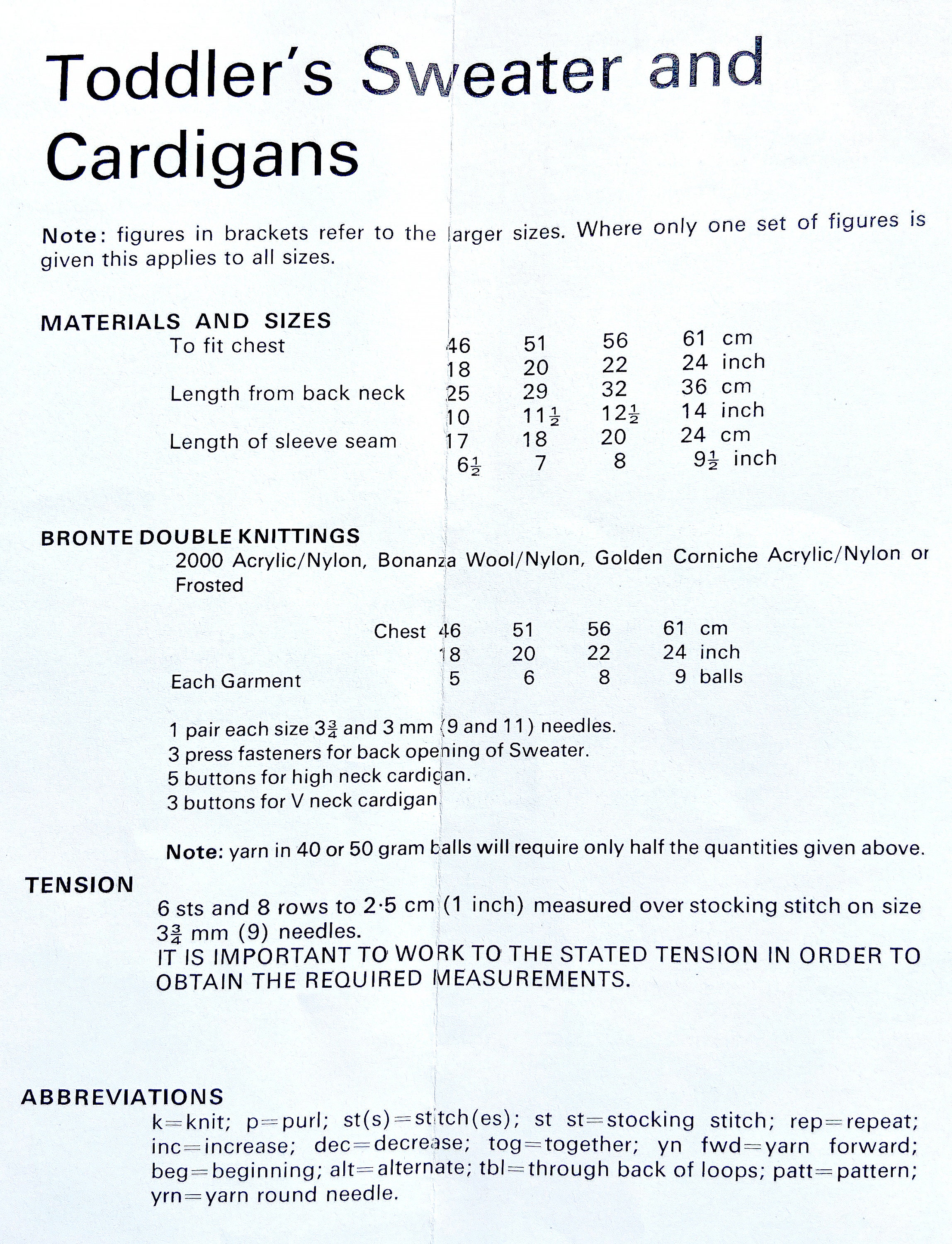 Vintage Knitting Pattern, Toddler Baby Knitting Pattern, Jumper, Size ...