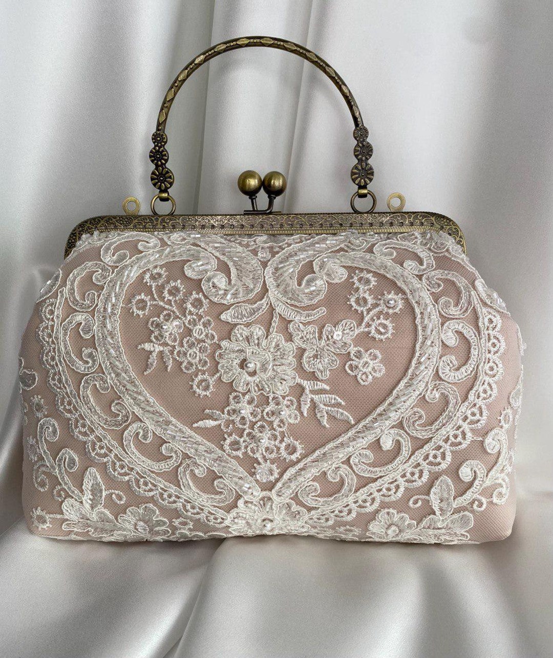 Kiss Lock Bag,beige Clutch Bag Clasp,wedding Clutch,retro Handbag ...