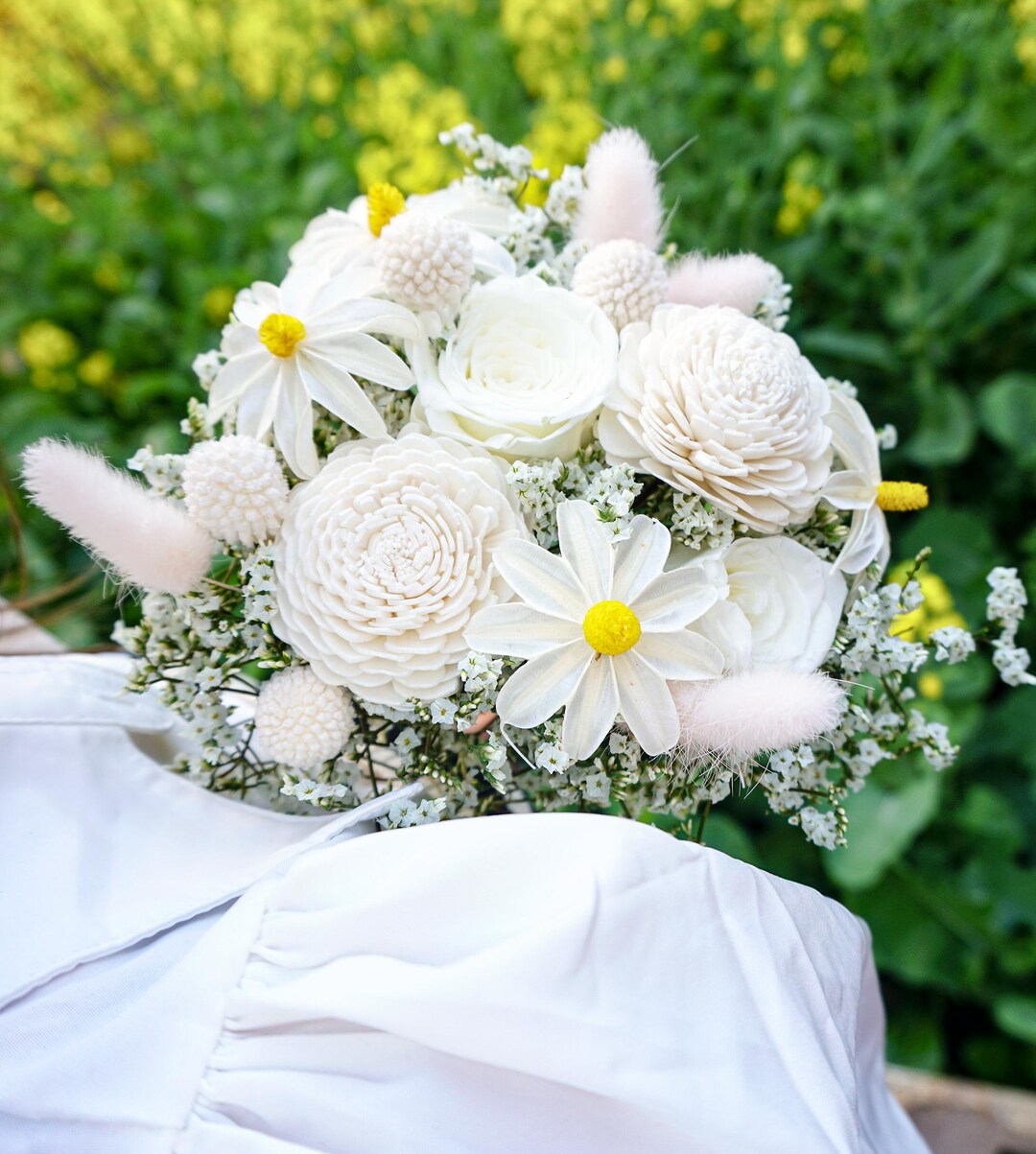 White Roses Forget-me-not Bride Bouquet, Handmade Dried Flower Bouquet ...