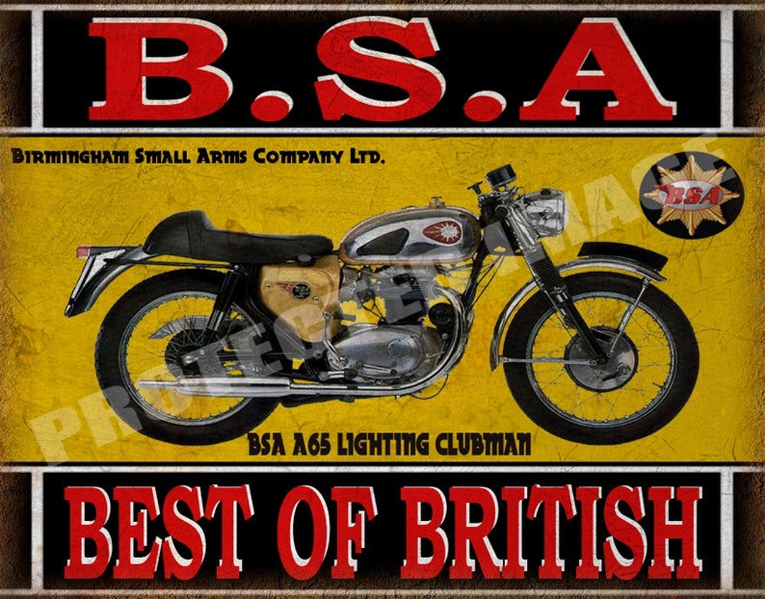 Bsa A65 Lighting Clubman, Vintage Retro Style Motorcycle , Metal , Tin ...