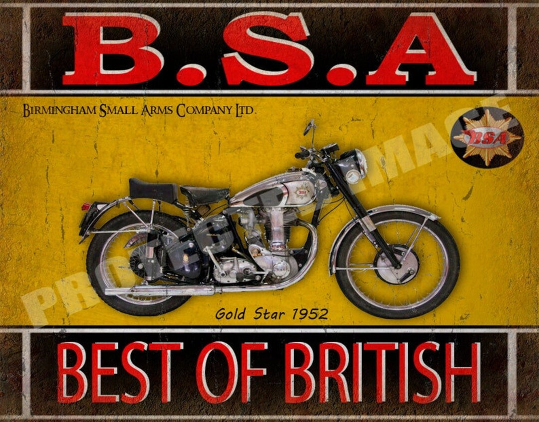 BSA Gold Star 1952, Vintage Retro Style Motorcycle , Metal , Tin Sign ...