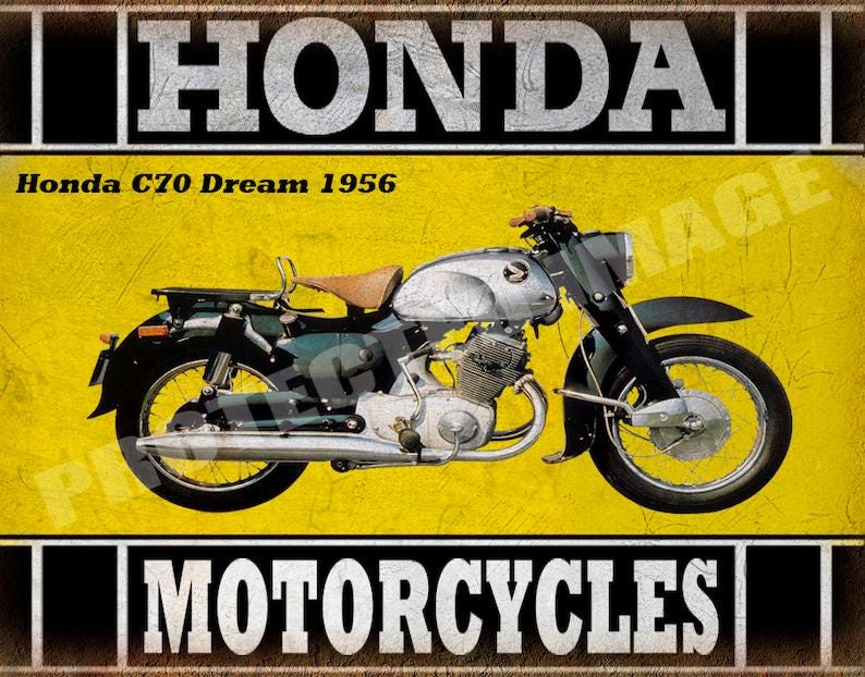 Honda C70 Dream 1956 Vintage Retro Style Motorcycle , Metal , Tin Sign ...