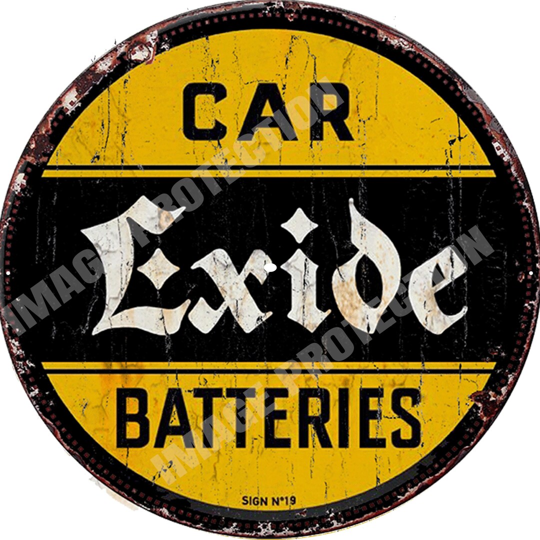 Exide Car Batteries , Round Metal Tin Sign , 30cm Diameter 12" ,garage ...