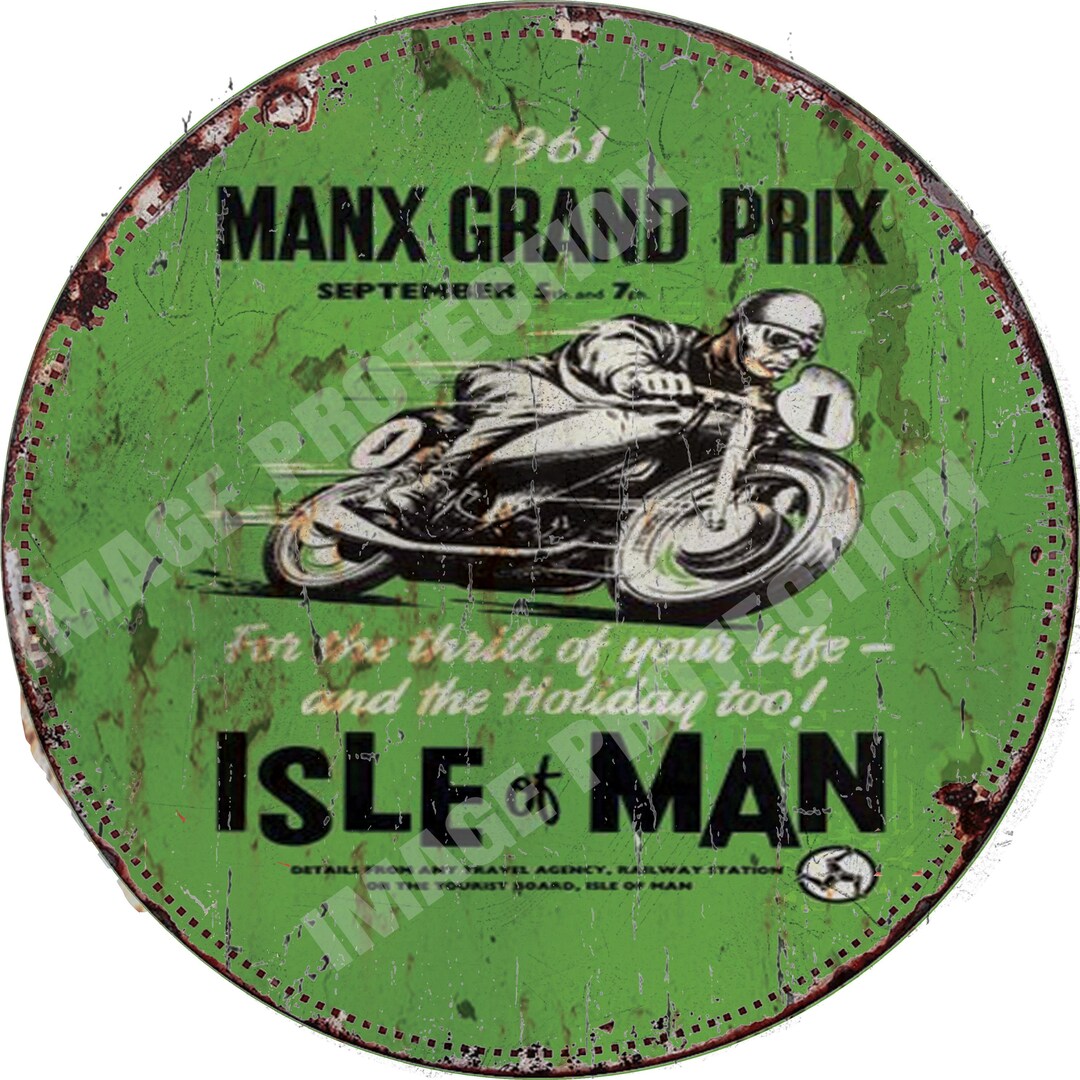 Manx Grand Prix 1961 Isle of Man, Round Metal Tin Sign , 30cm Diameter ...