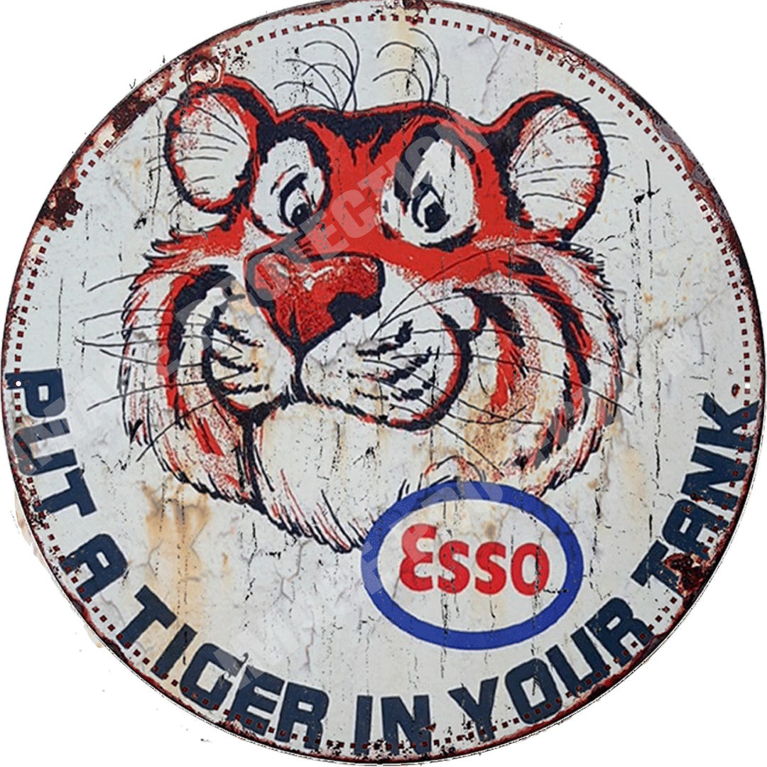 Esso Tiger in the Tank , Round Metal Tin Sign , 30cm Diameter 12 ...