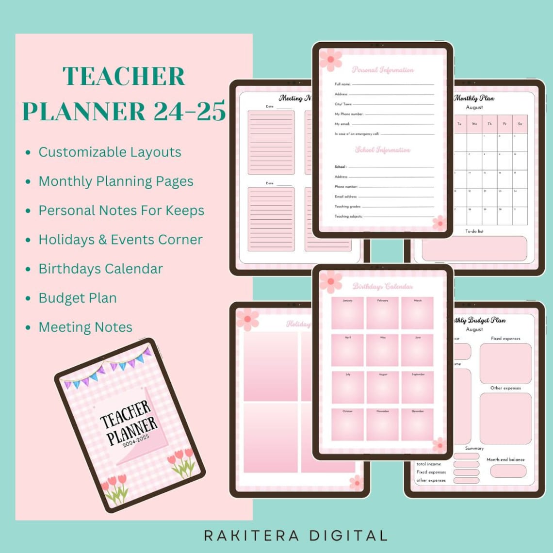 Teacher Digital Planner Template for Teacher Resources Digital Teacher ...