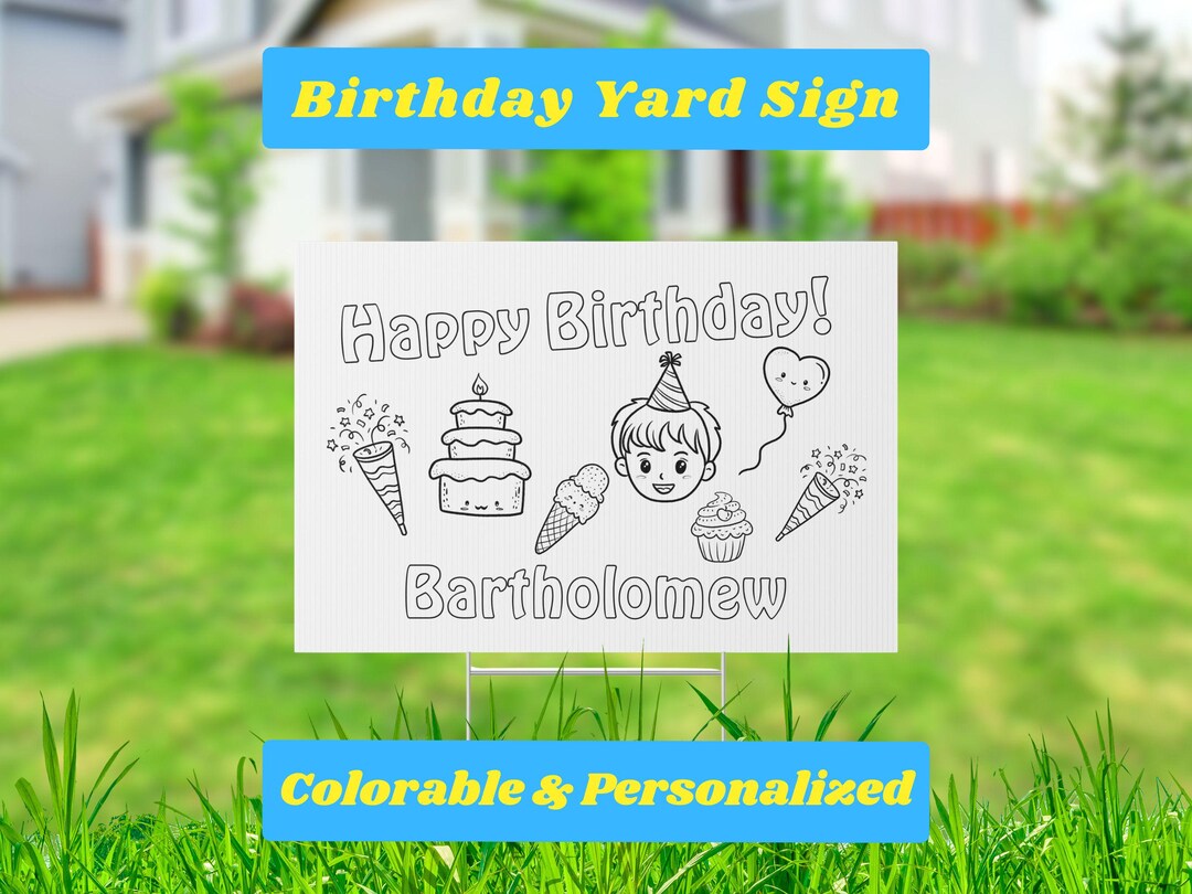 Customizable Colorable Happy Birthday Yard Sign, Birthday Lawn Party ...