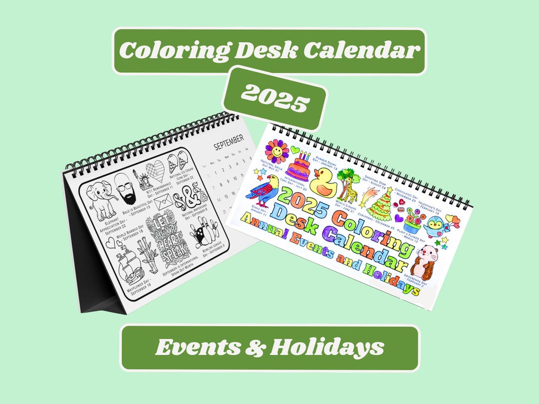 Annual Events & Holidays Desktop Coloring Calendar 2025, national Day ...