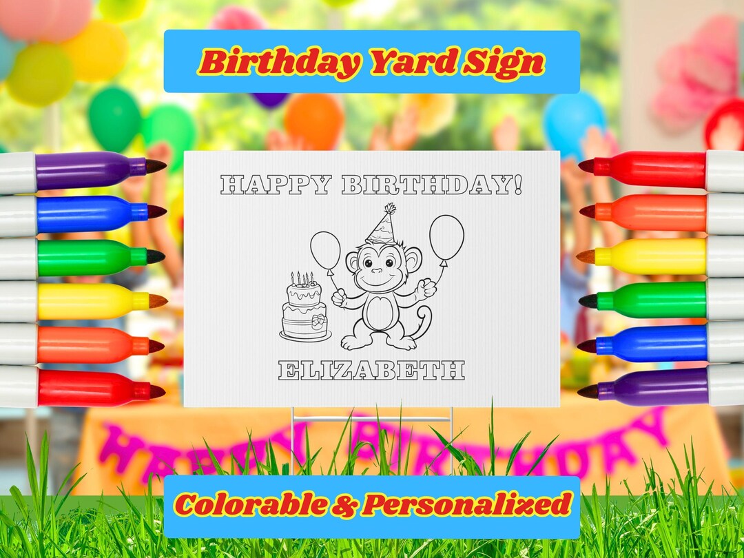 Customizable Colorable Happy Birthday Yard Sign, Birthday Lawn Party ...