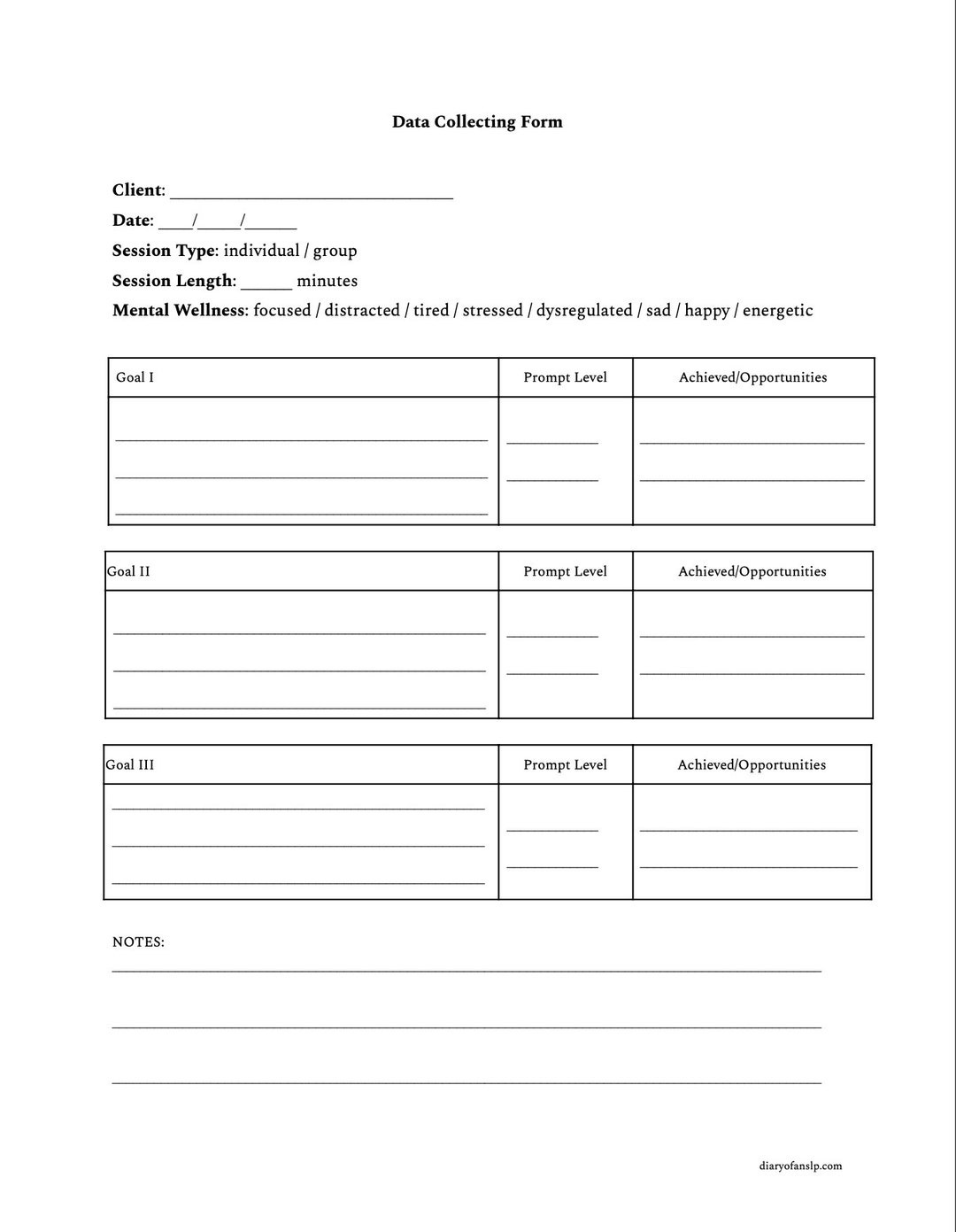 SLP Data Tracking Sheet - Etsy