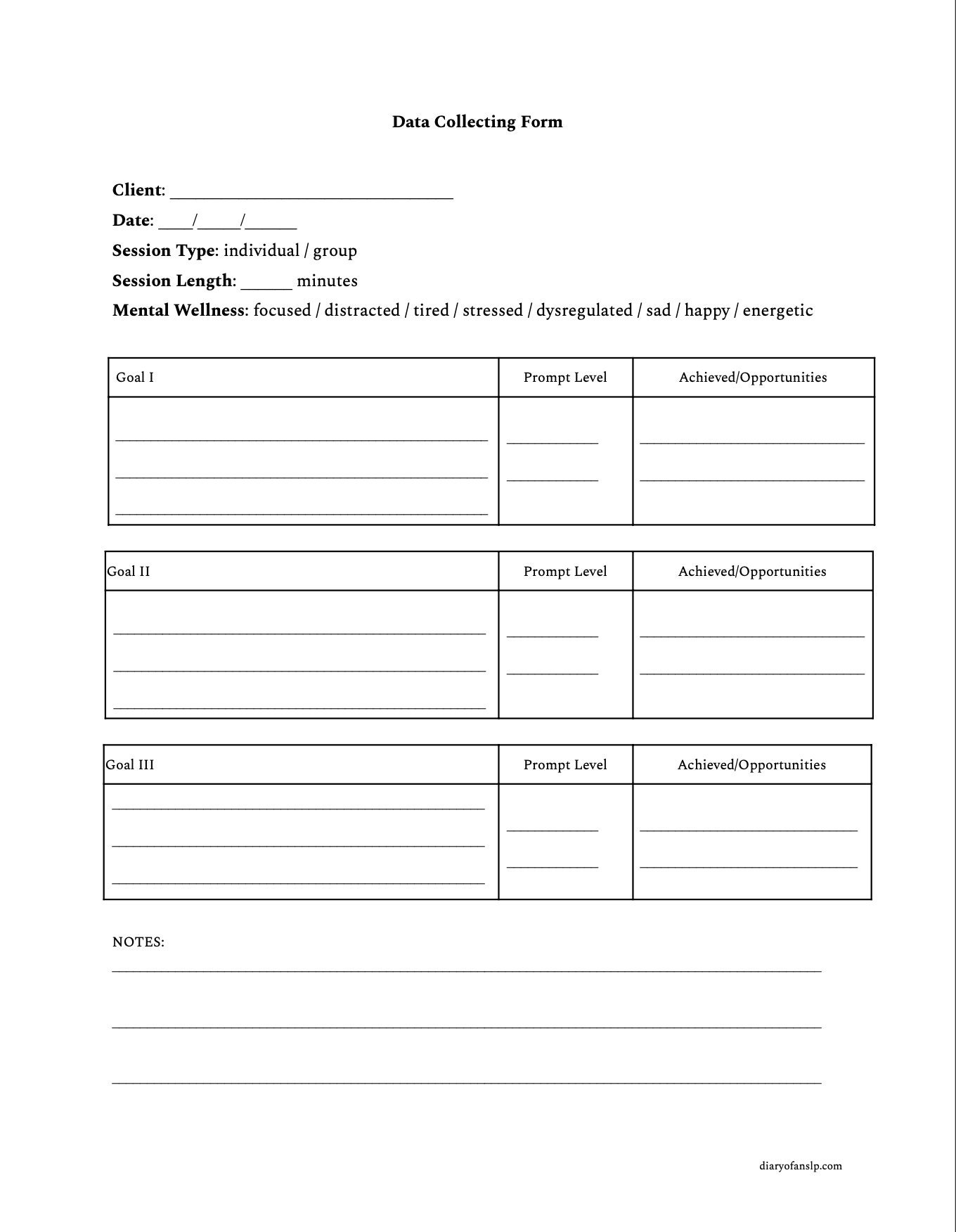 SLP Data Tracking Sheet - Etsy