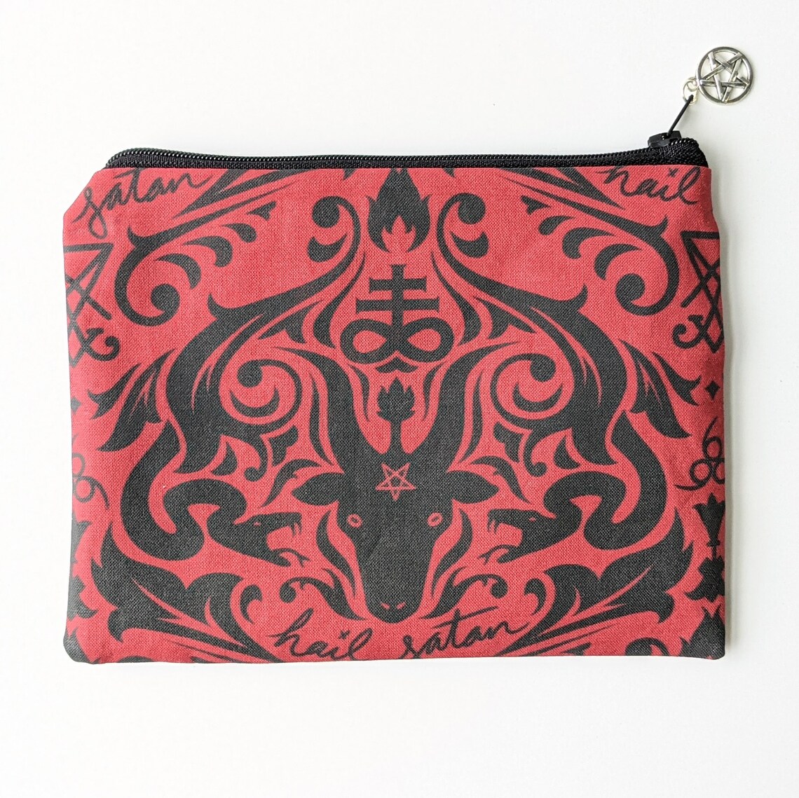 Hail Satan Zipper Pouch Baphomet Cosmetic Bag Satanic - Etsy