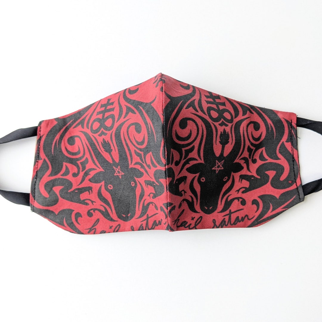 Baphomet Mask | Hail Satan Face Mask | Reversible, Reusable Cotton Face ...