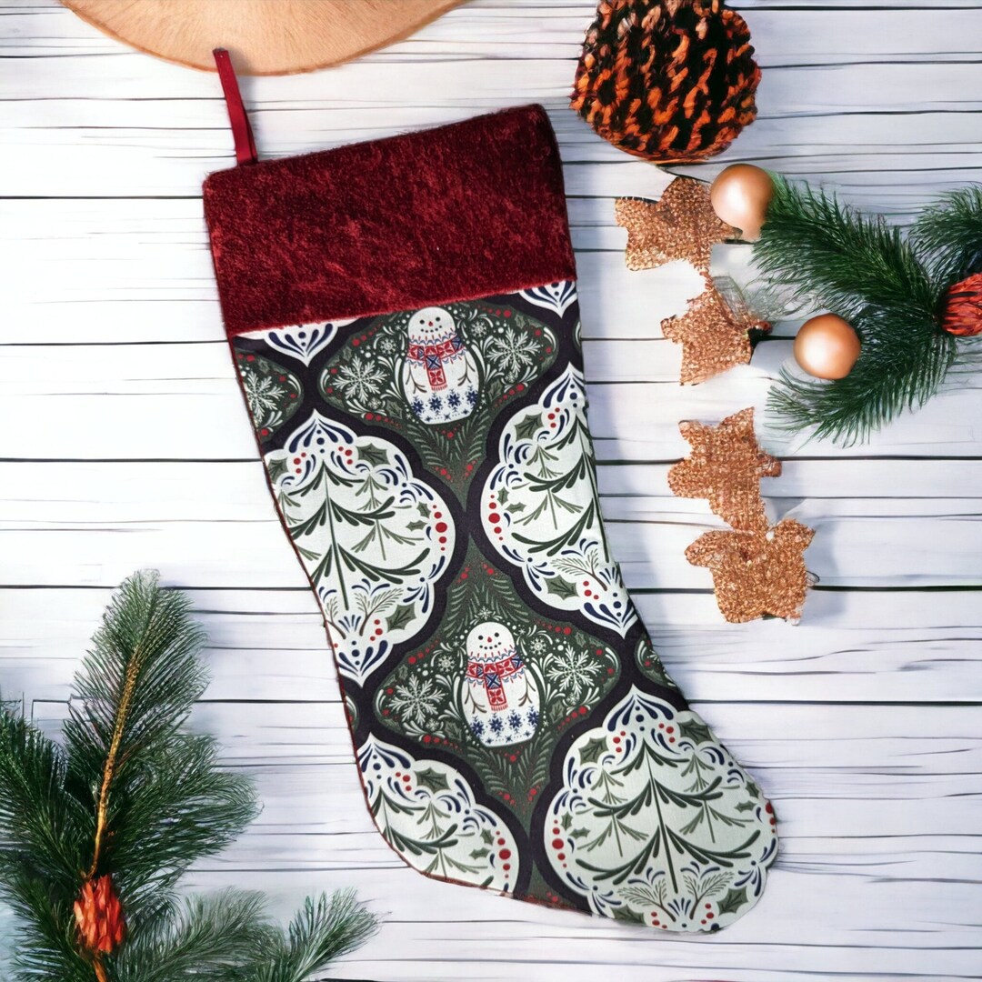 Snowman Folk Art Christmas Stocking | Traditional Christmas Stocking ...