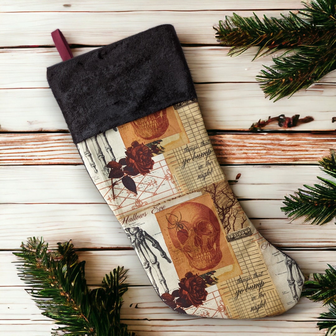 Gothic Skull and Roses Creepmas Holiday Stocking | Gothic Christmas ...