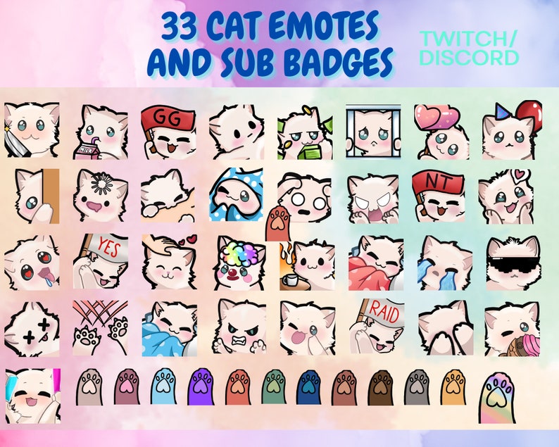 33 CAT EMOTES for Twitch / Discord, Emote Cat Kawaii Package, Emotes ...
