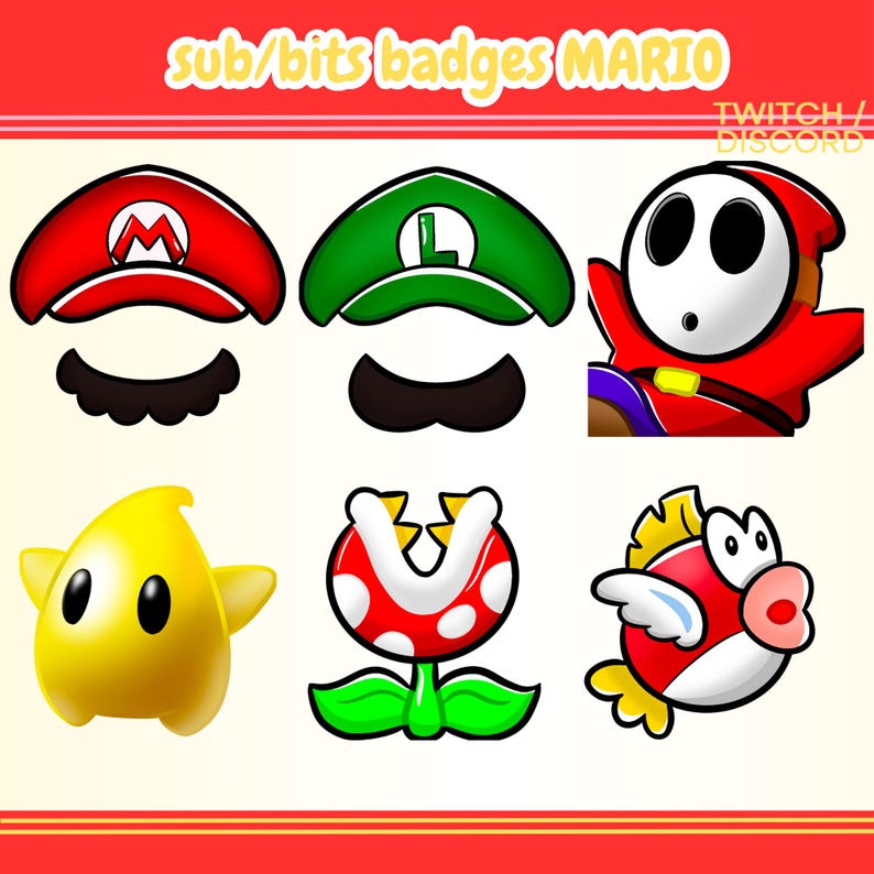 12 Sub/bits Badges MARIO BROSS Twitch Badges Mario Kart Luigi Facebook ...