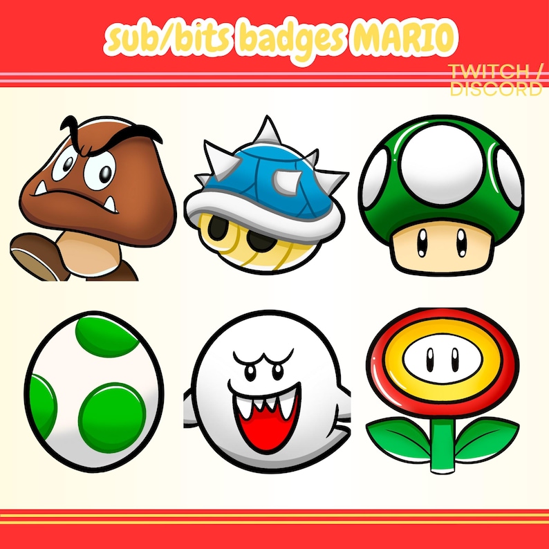 12 Sub/bits Badges MARIO BROSS Twitch Badges Mario Kart Luigi Facebook ...