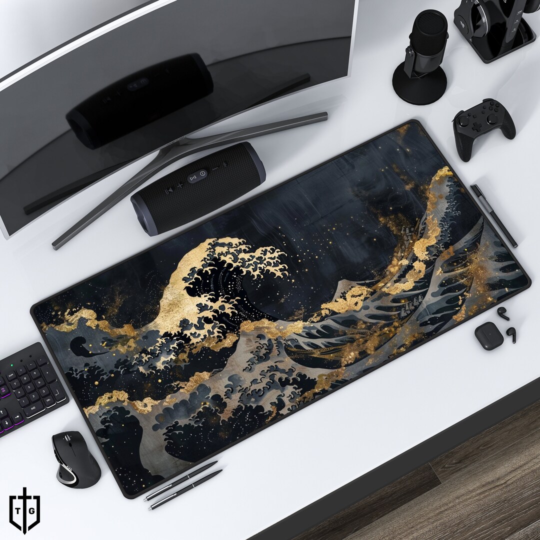 The Great Wave | Black | Japanese Deskmat | Asian Art | Seascape ...