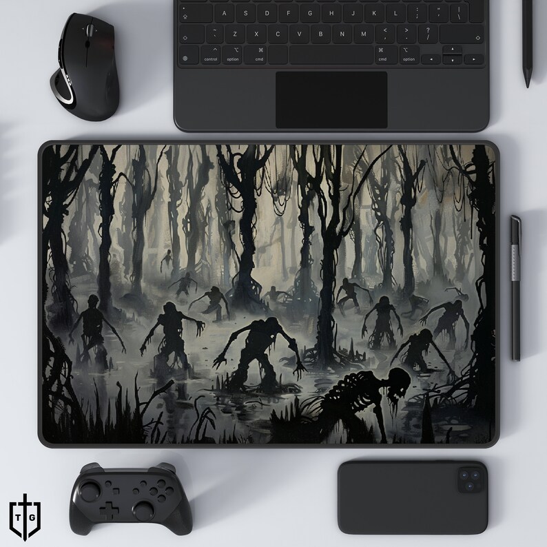 Zombie Swamp | Black Gothic Design | Horror Inked Deskmat | Dark ...