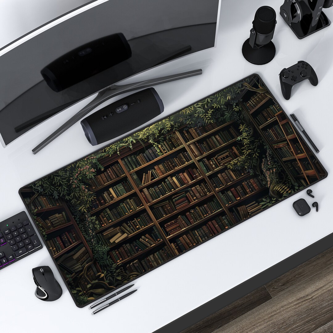 Dark Academia Greenery Bookshelf | Nature Deskmat | Mousepad ...