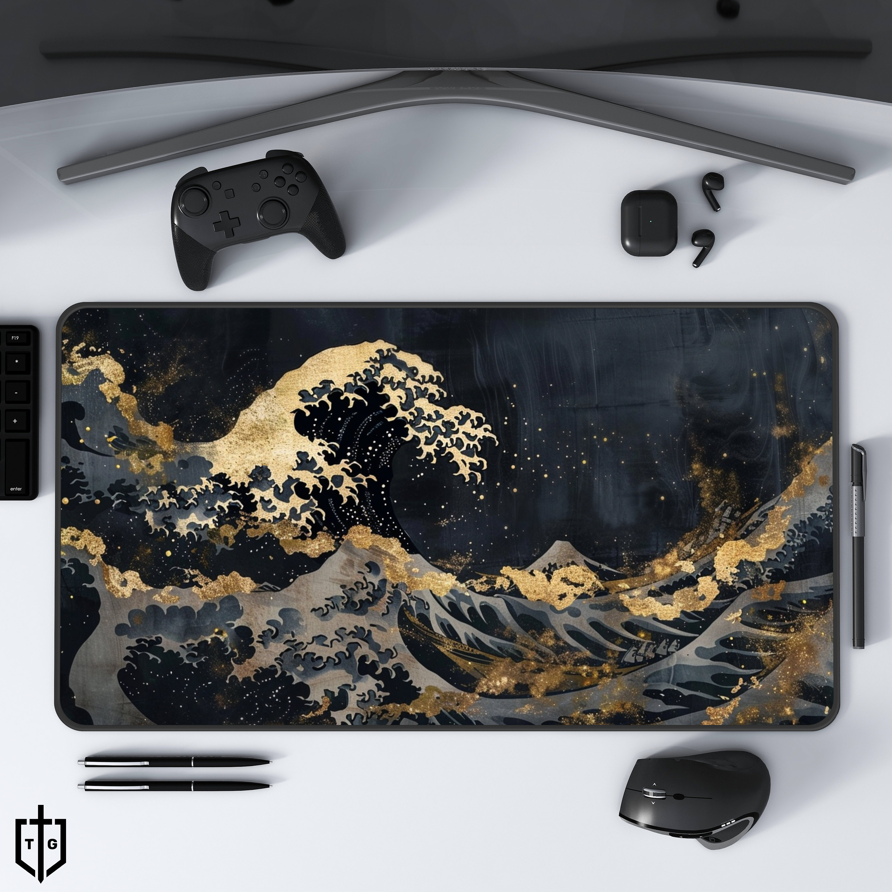The Great Wave | Black | Japanese Deskmat | Asian Art | Seascape ...