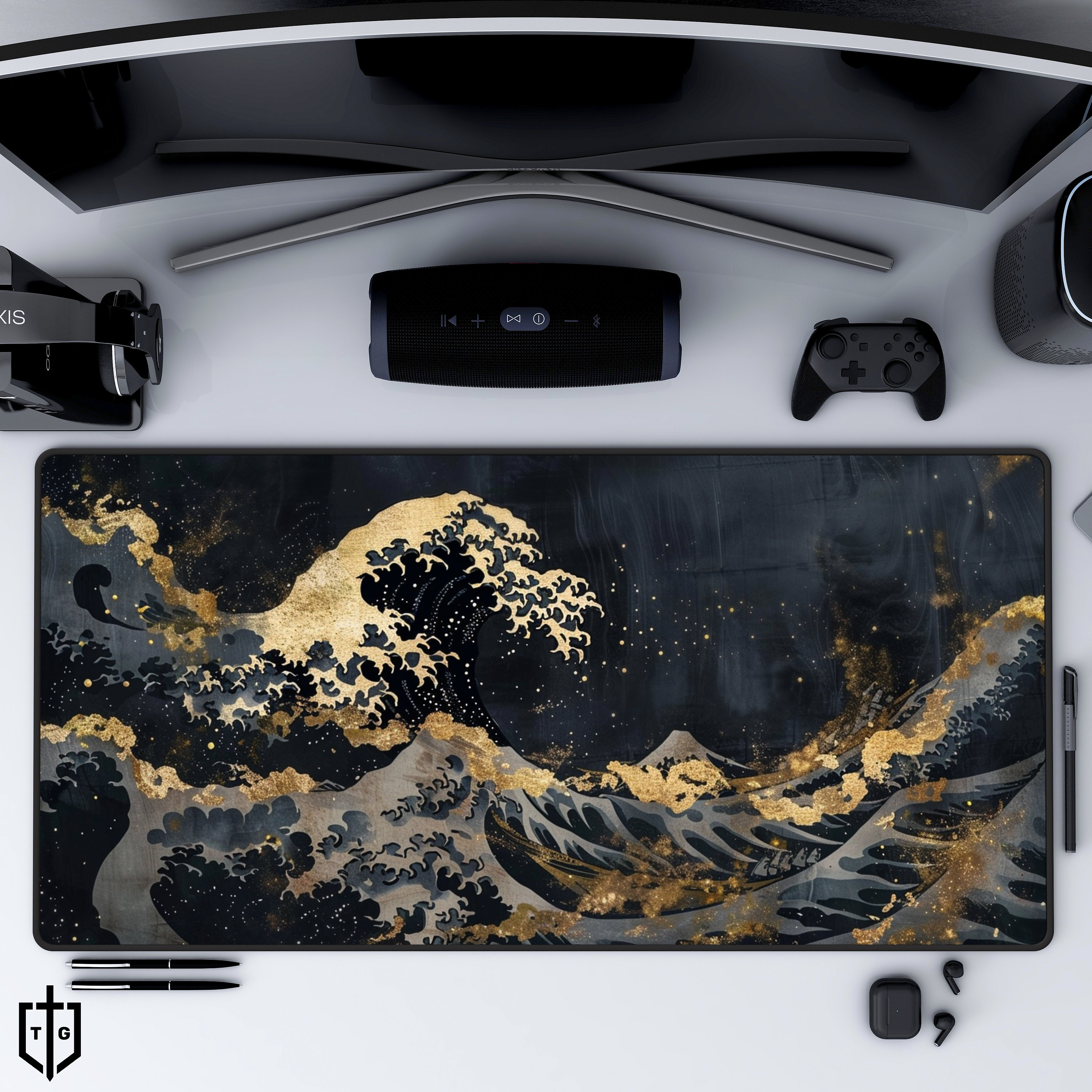 The Great Wave | Black | Japanese Deskmat | Asian Art | Seascape ...