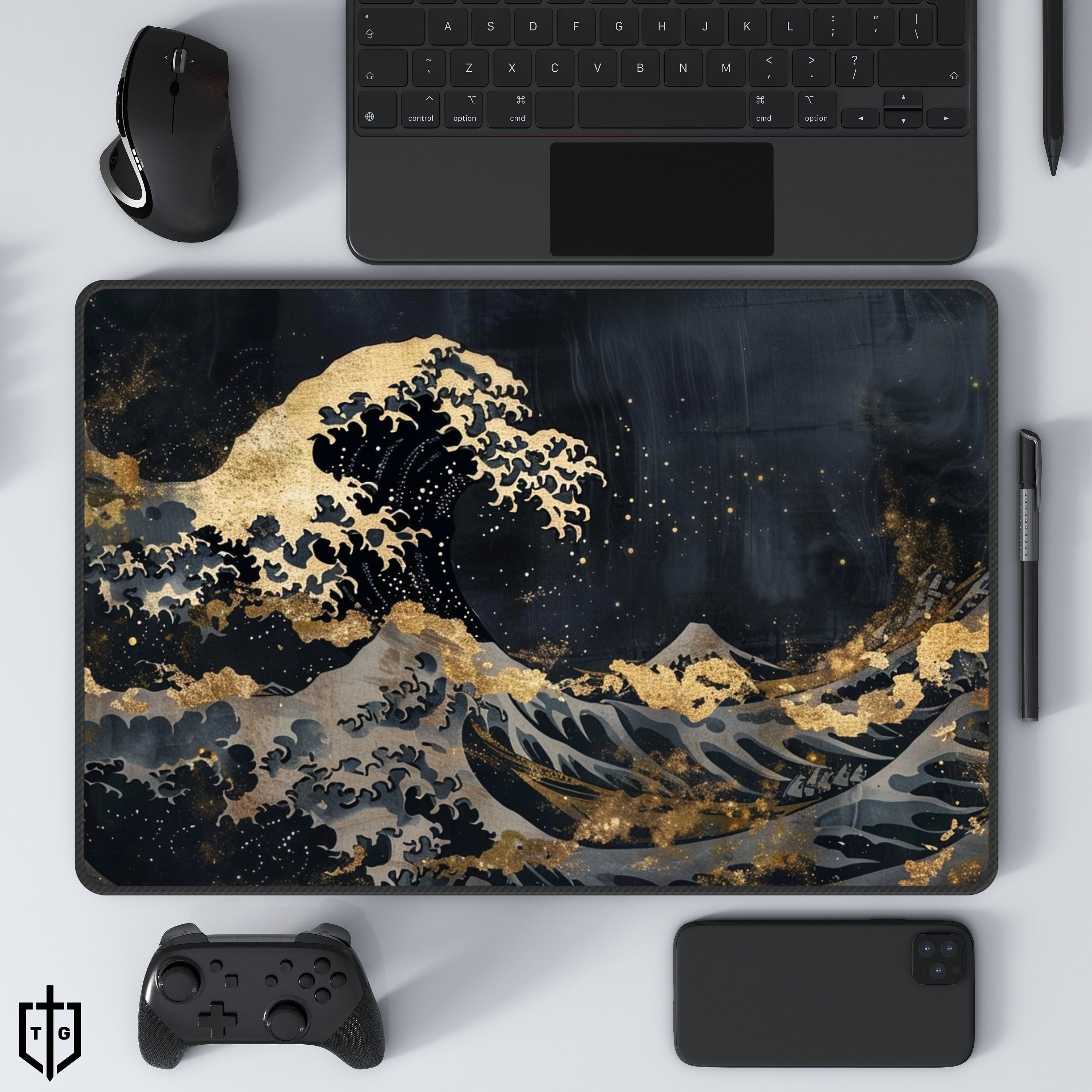 The Great Wave | Black | Japanese Deskmat | Asian Art | Seascape ...