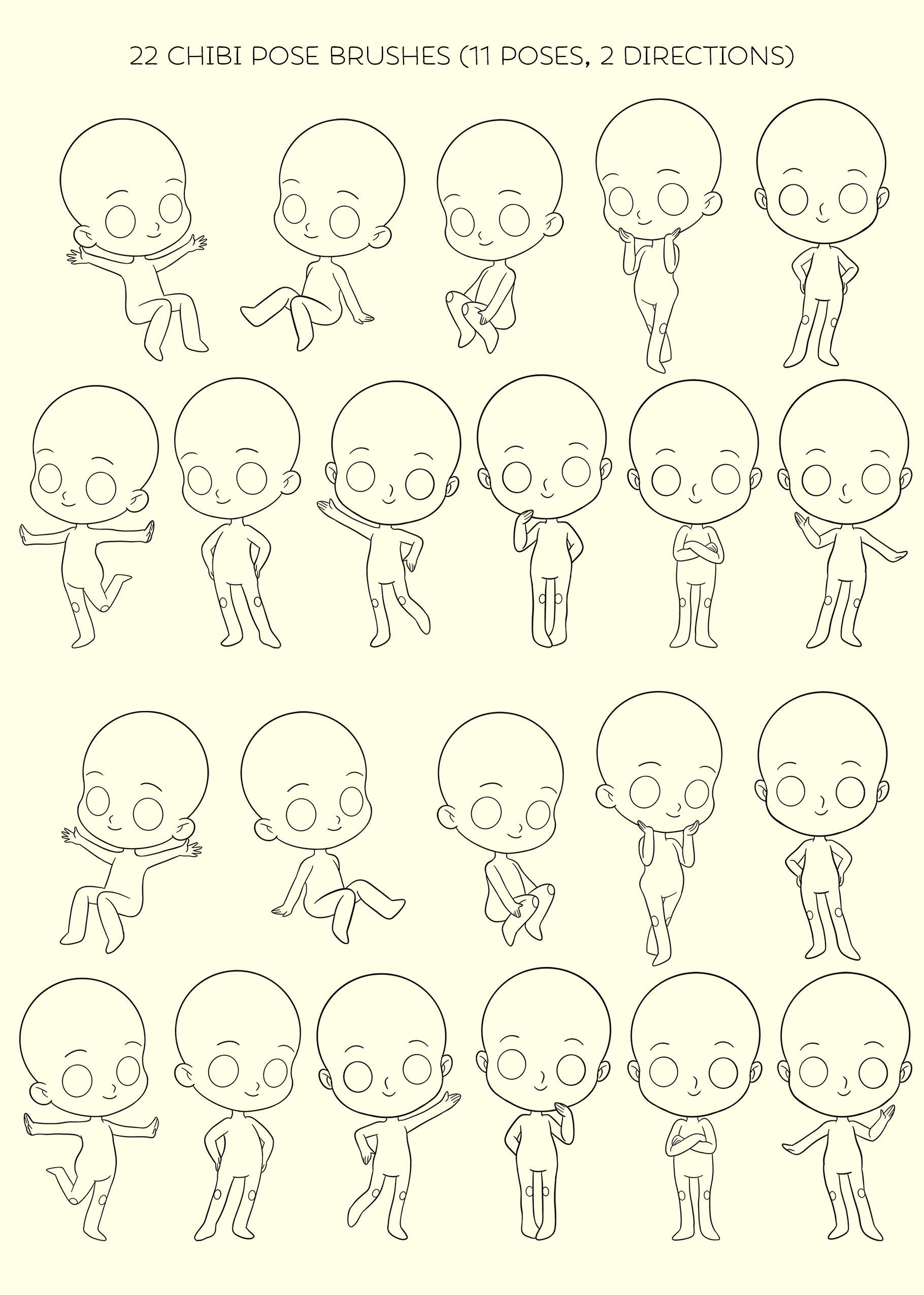 Procreate Digital Stamp Set CUTE POSES Kawaii Chibi Anime - Etsy