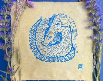 Dragon Original Handmade Linocut Print, Linocut, Linoprint, Printmaking ...