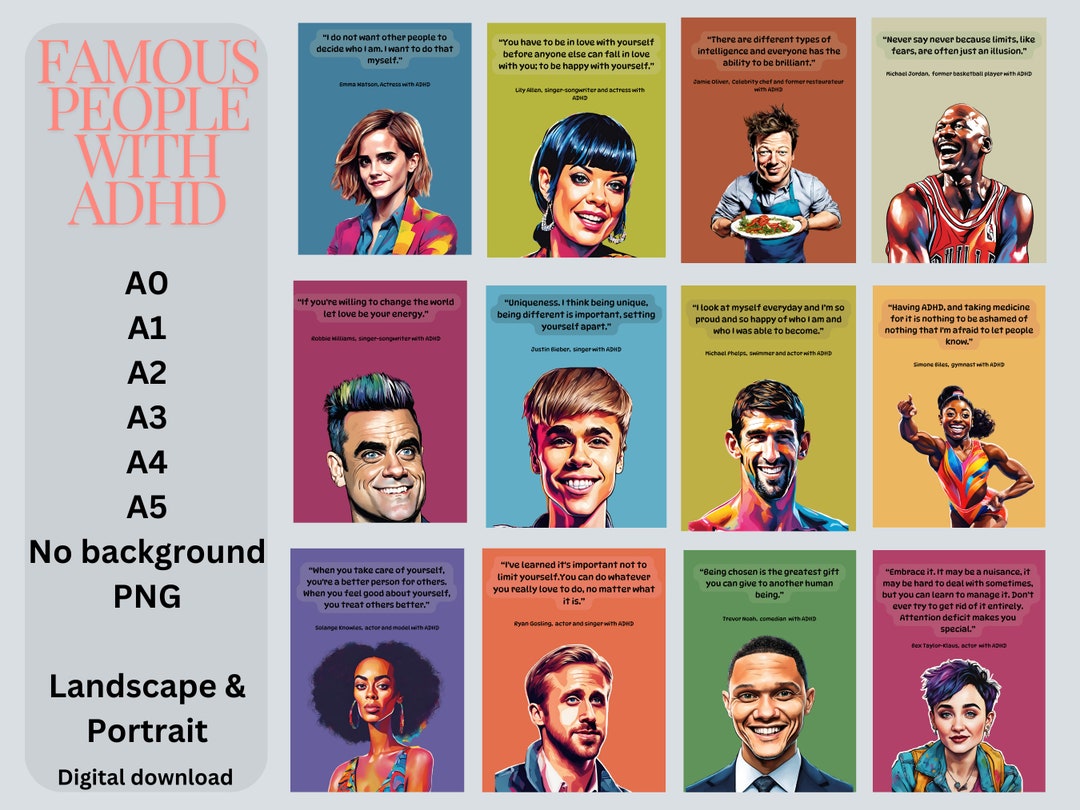Famous People With ADHD Posters, Quotes, Classroom & Office Poster (set ...