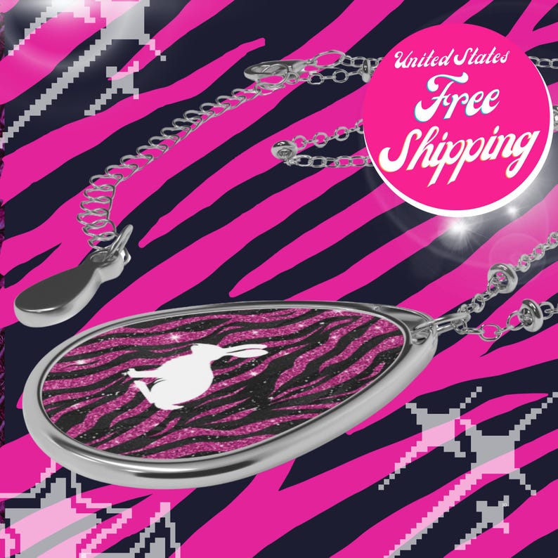 Kawaii Kawaiiness Pink Trashy Y2K Mcbling Zebra Print Necklace, Pendant ...