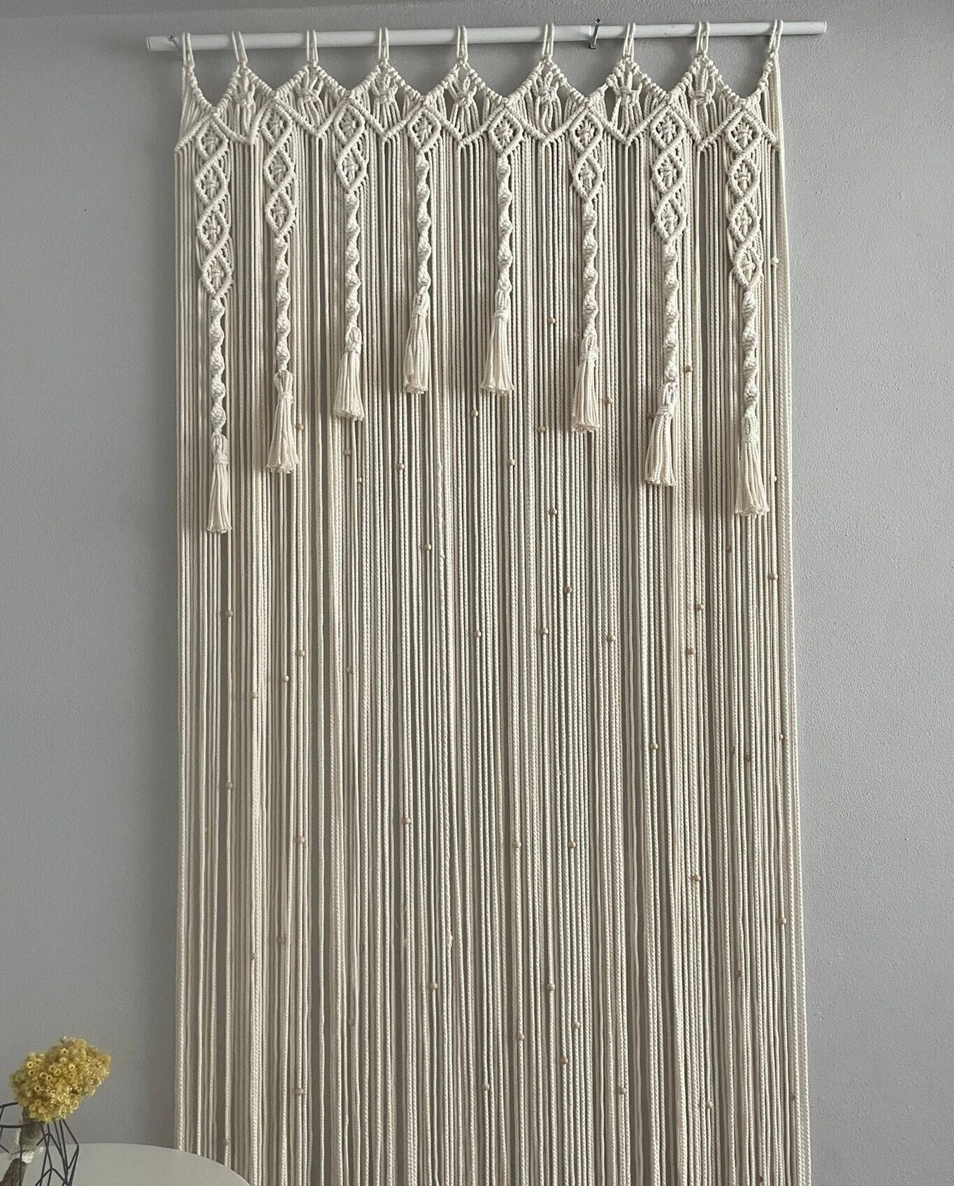 Macrame Curtain, Wooden Beaded Curtain, Customizable Curtain, Boho Wall ...