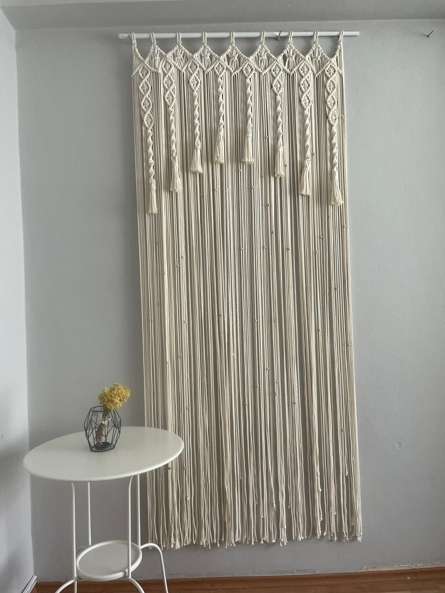 Macrame Curtain, Wooden Beaded Curtain, Customizable Curtain, Boho Wall ...