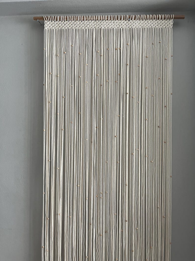 Macrame Curtain With Wood Beads: Boho Room Divider, Door or Window ...