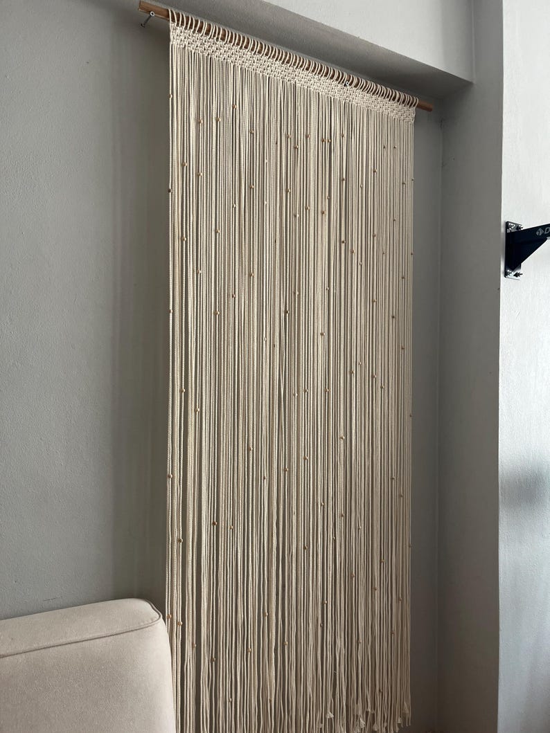 Macrame Curtain With Wood Beads: Boho Room Divider, Door or Window ...
