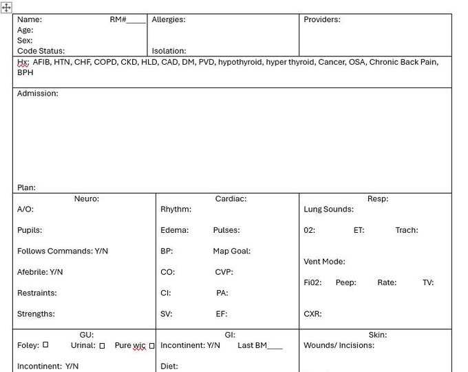 ICU Report Sheet With Shift Planner on Back - Etsy