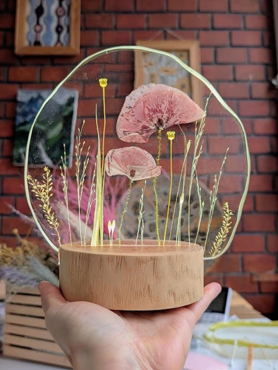 Nightlight "poppy" Made of Epoxy Resin and Natural Wood – Handmade ...