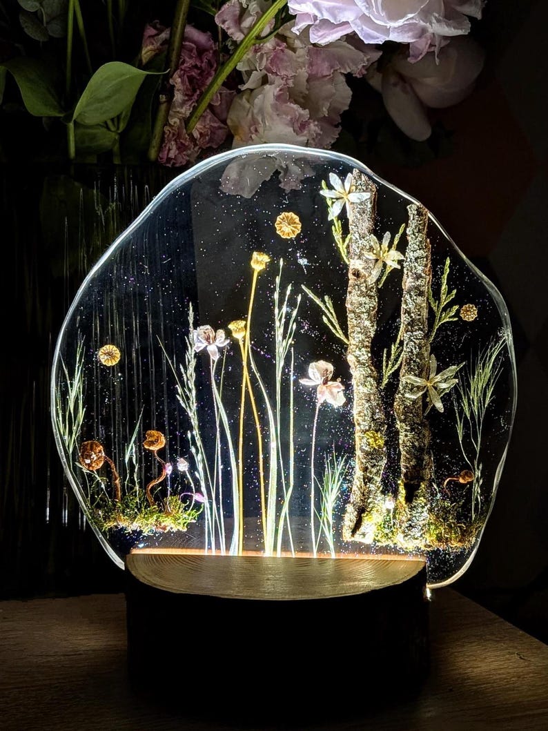 Handcrafted Epoxy Resin Circle Lamp – Forest Light – Mushroom Table ...
